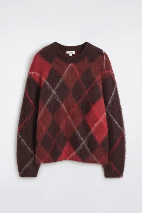 Cos Argyle Wool-mohair Crew-neck Jumper - Red