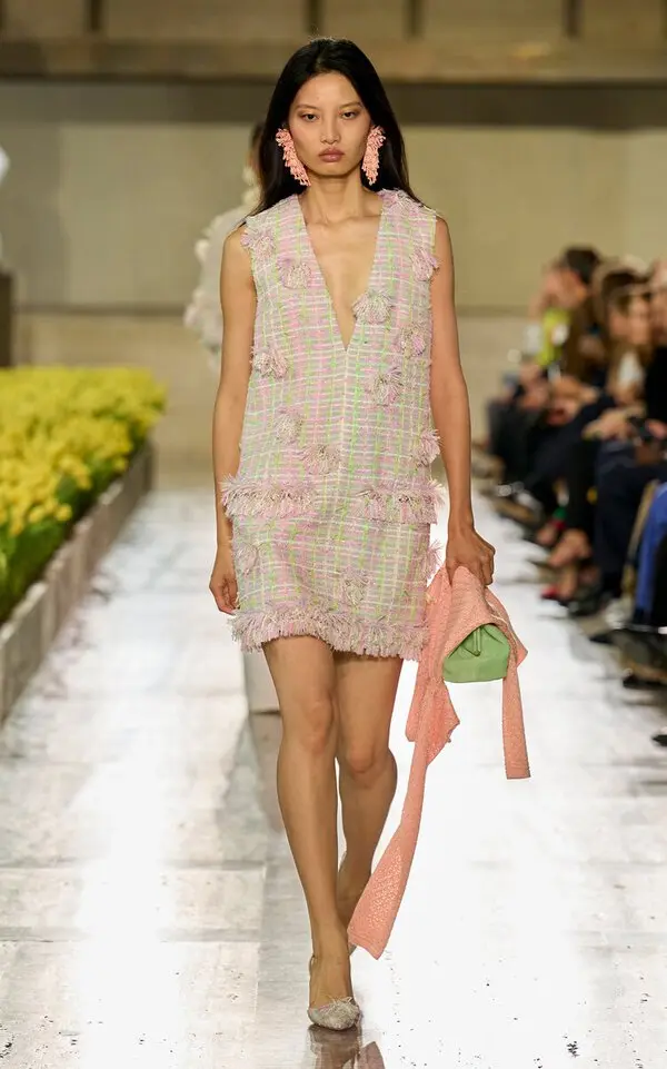 Carolina Herrera Embellished Grid Tweed Dress