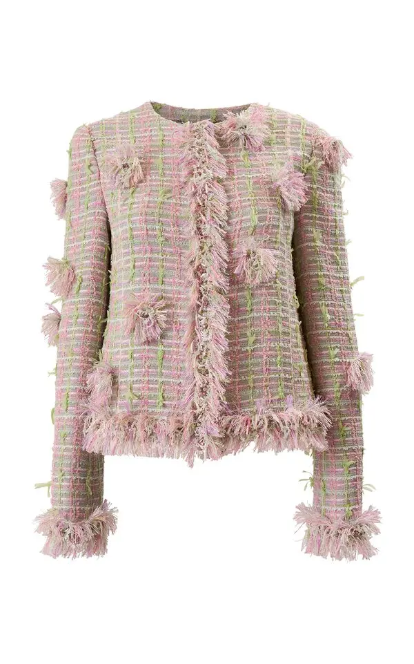 Carolina Herrera Embellished Grid Tweed Jacket