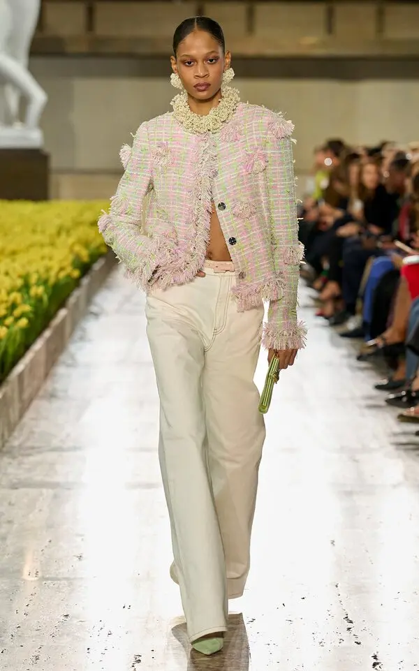 Carolina Herrera Embellished Grid Tweed Jacket