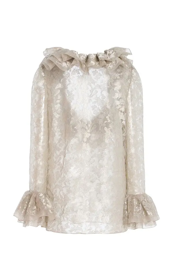 Carolina Herrera U-neck Lurex Floral Lace Top