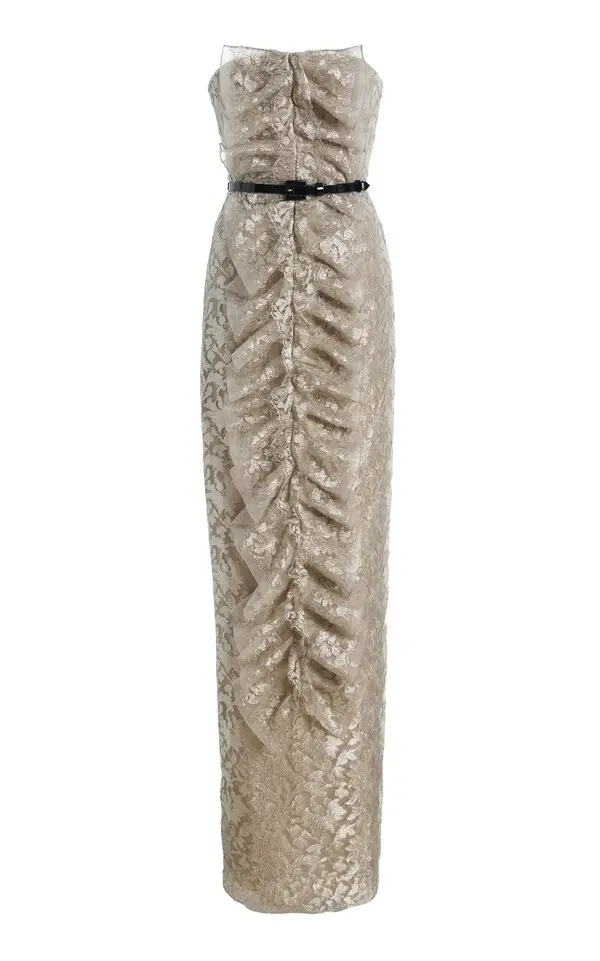 Carolina Herrera Strapless Lurex Floral Lace Gown