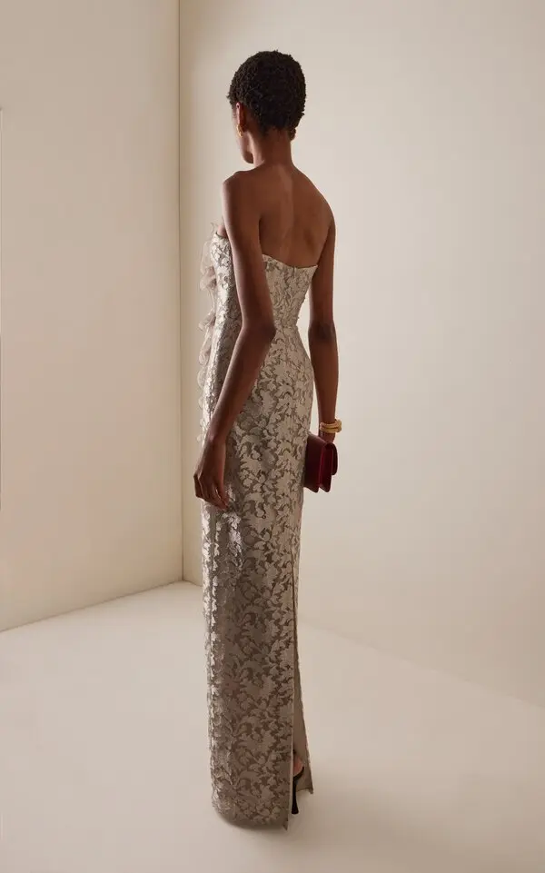 Carolina Herrera Strapless Lurex Floral Lace Gown