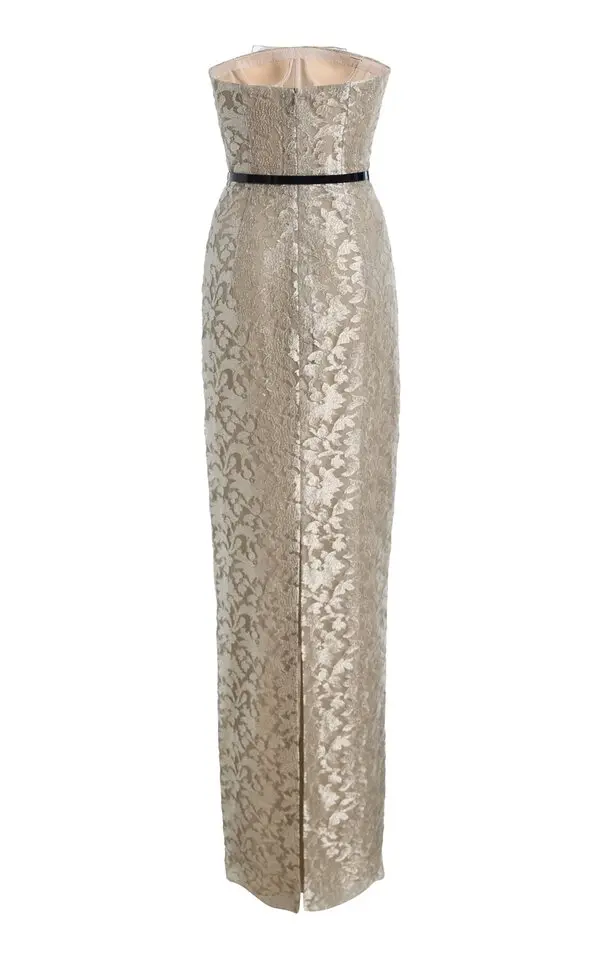 Carolina Herrera Strapless Lurex Floral Lace Gown