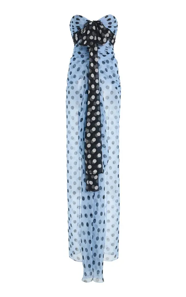 Carolina Herrera Strapless Dot Print Chiffon Gown