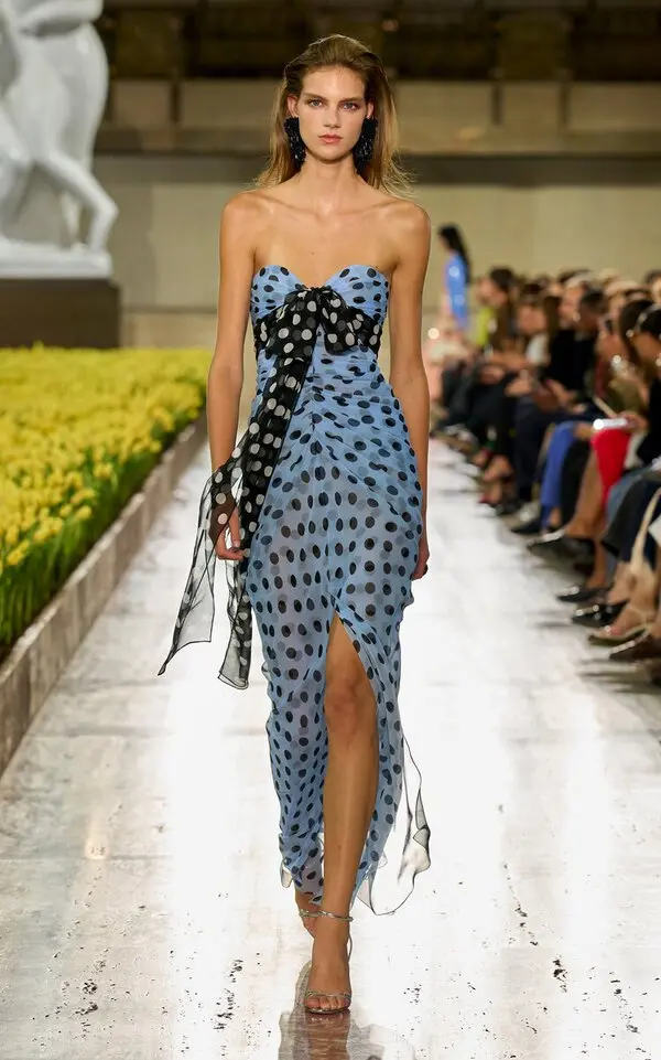 Carolina Herrera Strapless Dot Print Chiffon Gown