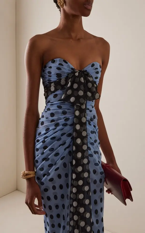 Carolina Herrera Strapless Dot Print Chiffon Gown