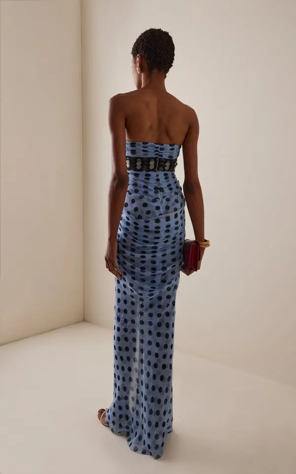 Carolina Herrera Strapless Dot Print Chiffon Gown