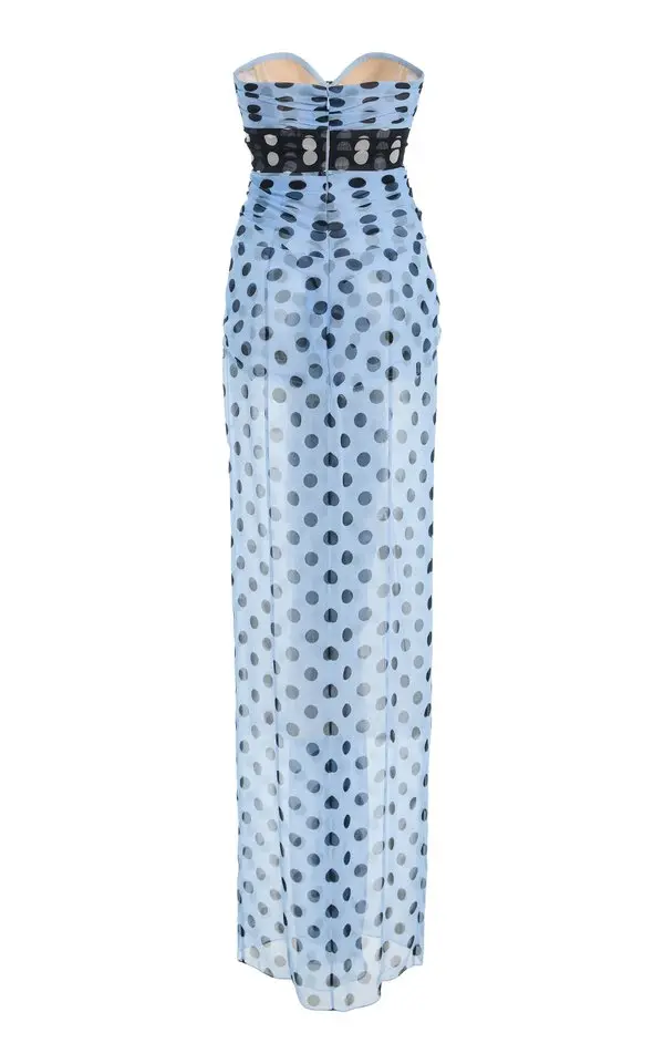 Carolina Herrera Strapless Dot Print Chiffon Gown