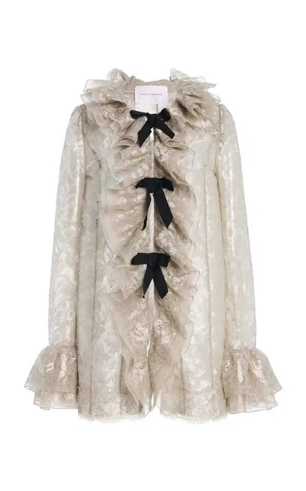 Carolina Herrera Ruffled Lurex Floral Lace Coat