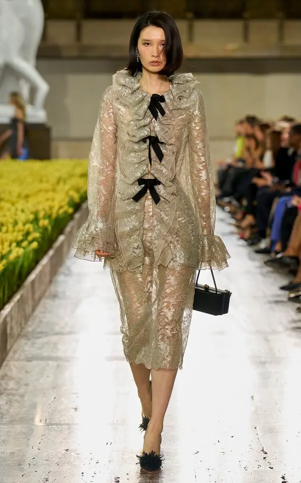 Carolina Herrera Ruffled Lurex Floral Lace Coat