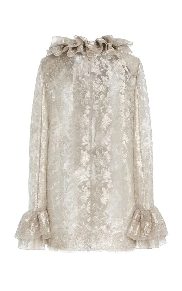 Carolina Herrera Ruffled Lurex Floral Lace Coat