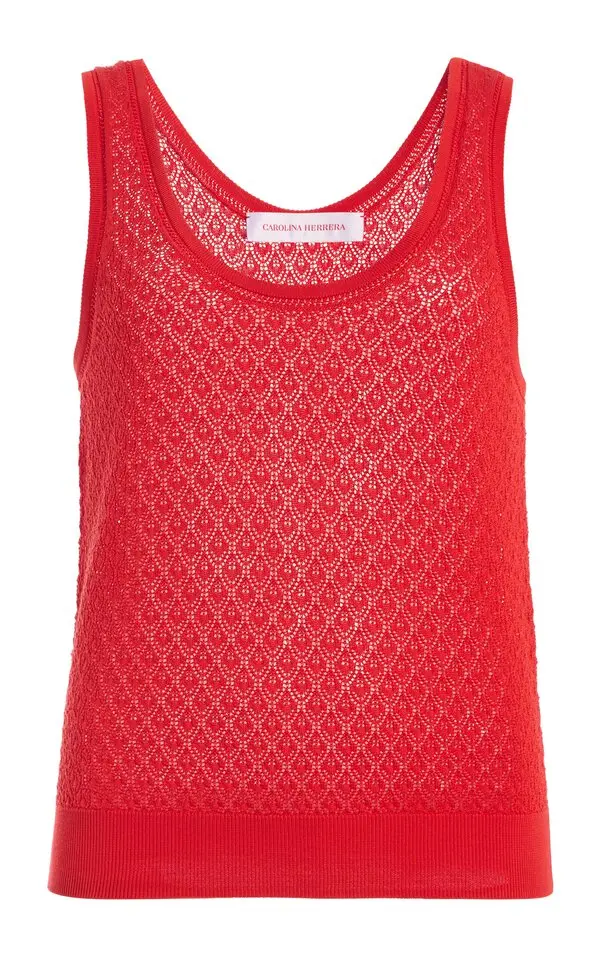 Carolina Herrera Sleeveless Pointelle Stitch Knit Tank Top - Red