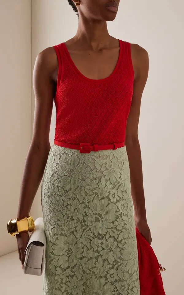 Carolina Herrera Sleeveless Pointelle Stitch Knit Tank Top