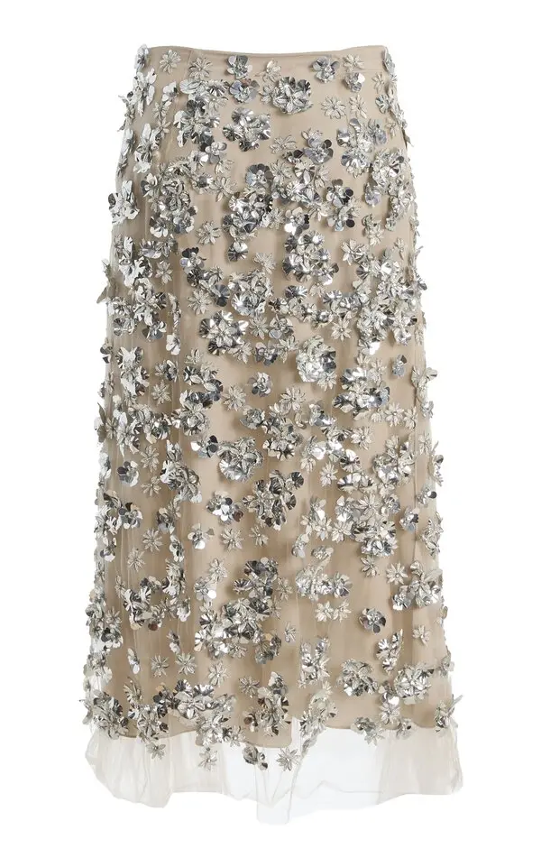 Carolina Herrera Embellished Nyhlon Tulle Knee-length Skirt