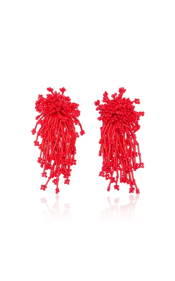Carolina Herrera Pom Pom Waterfall Tassel Earrings - Red