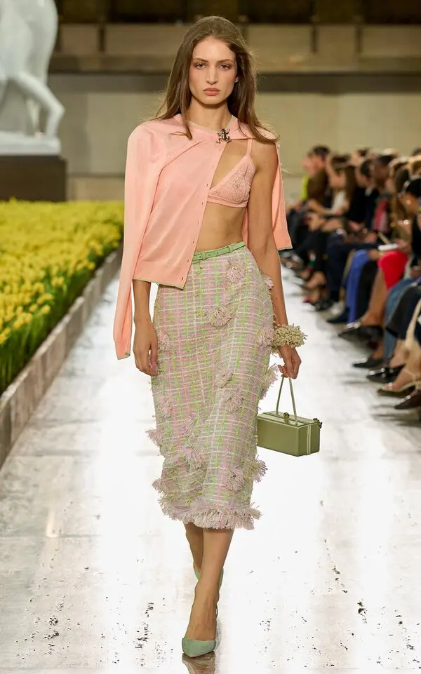 Carolina Herrera Embellished Grid Tweed Midi Skirt