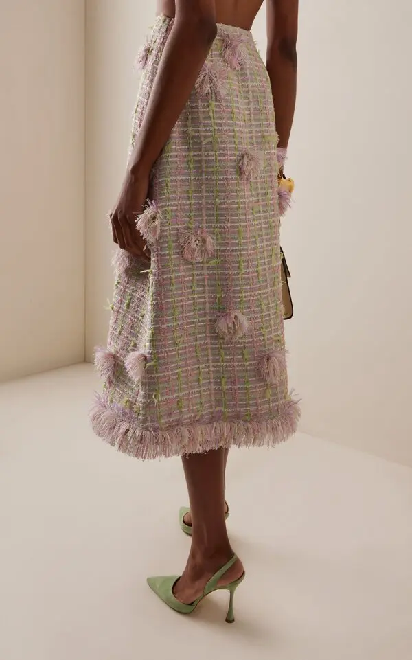 Carolina Herrera Embellished Grid Tweed Midi Skirt