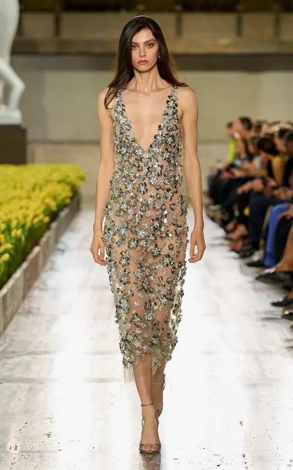 Carolina Herrera Embellished Nylon Tulle Midi Dress