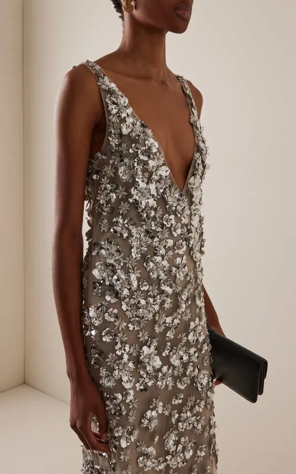 Carolina Herrera Embellished Nylon Tulle Midi Dress