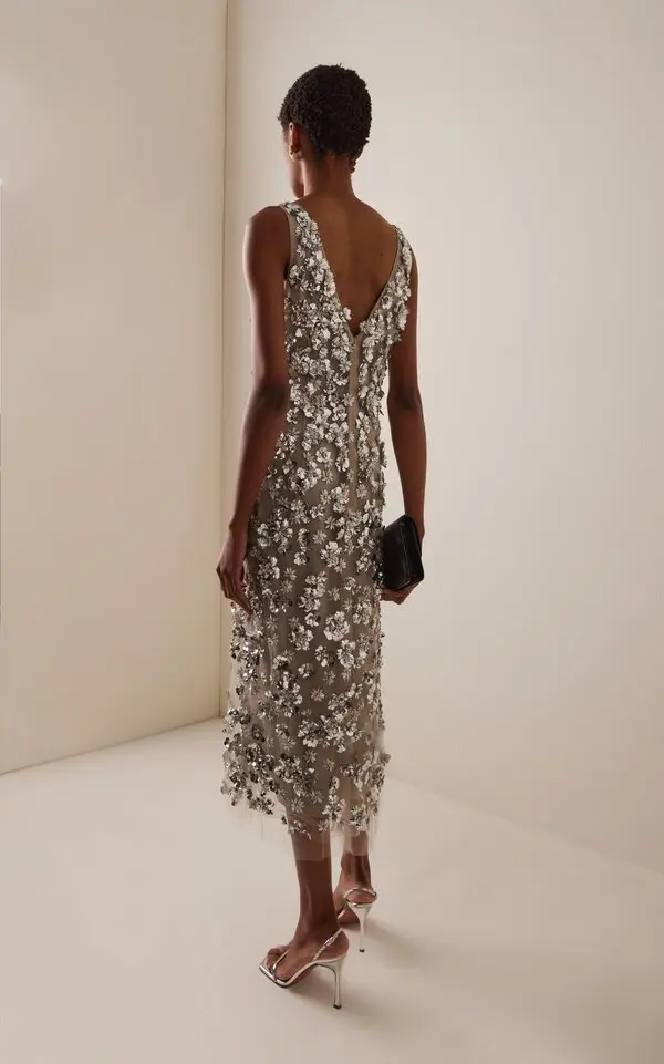 Carolina Herrera Embellished Nylon Tulle Midi Dress