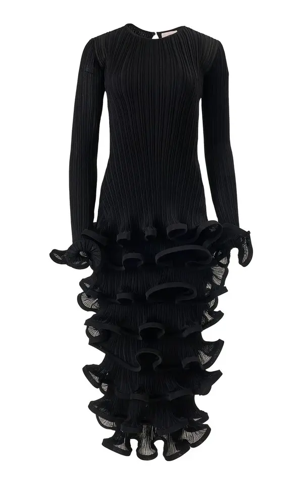 Carolina Herrera Ruffled Viscose Fine Knit Rib Dress