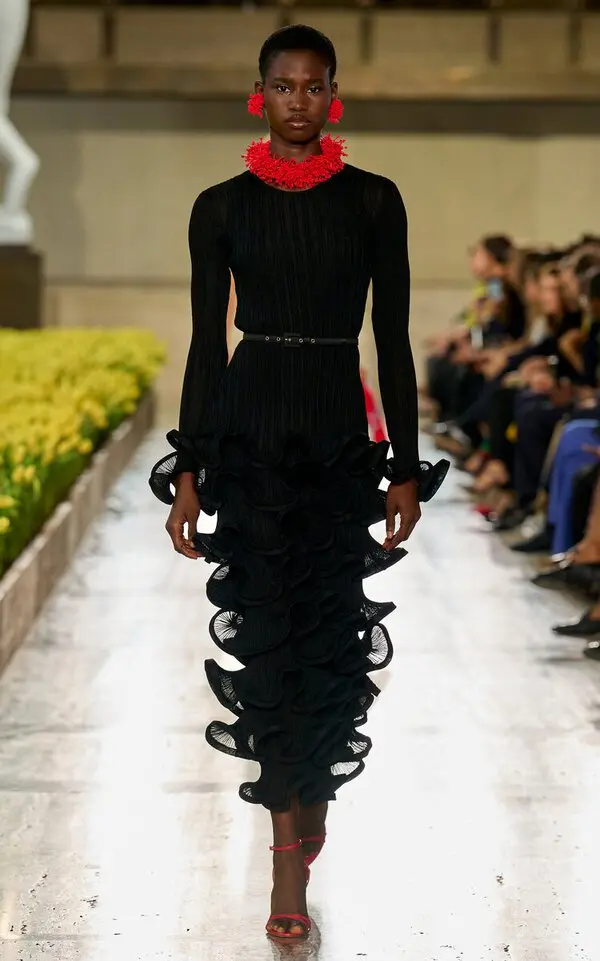 Carolina Herrera Ruffled Viscose Fine Knit Rib Dress
