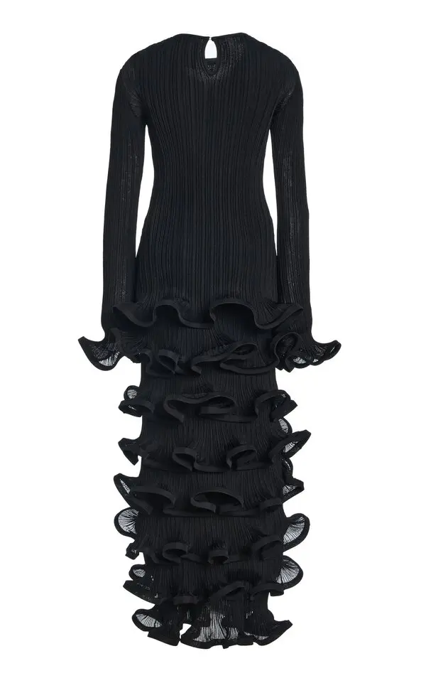 Carolina Herrera Ruffled Viscose Fine Knit Rib Dress