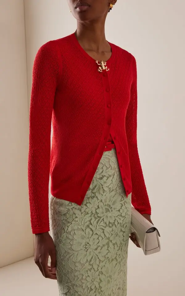 Carolina Herrera Long-sleeve Pointelle Stitch Knit Cardigan