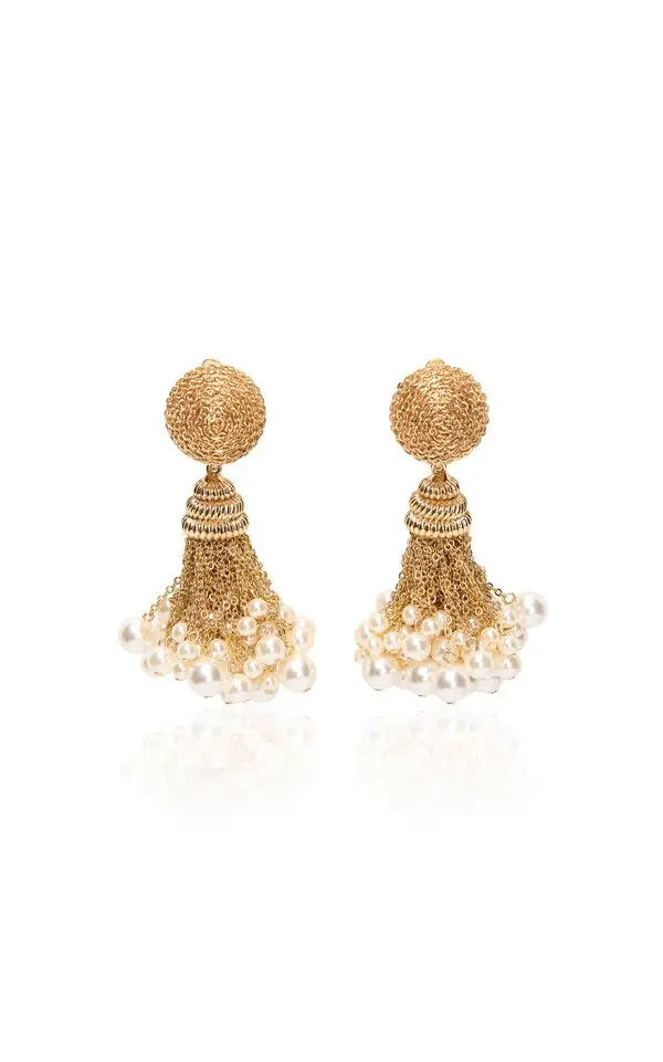 Carolina Herrera Short Chain W Pearl Tassel Earrings