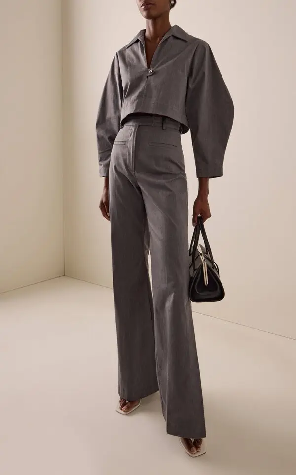 Matthew Bruch Side Slit Stretch-cotton Bell Bottom Trouser