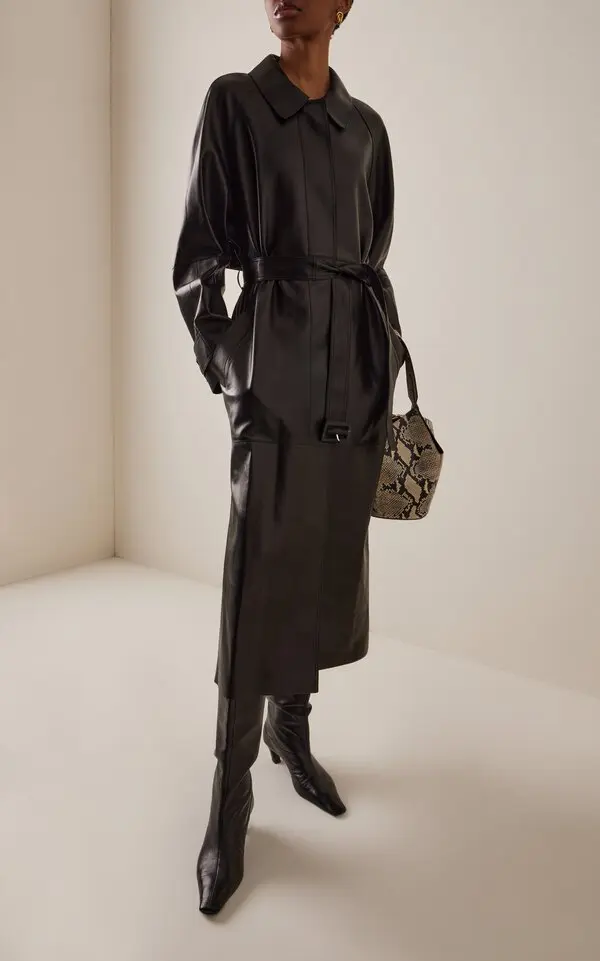 Lafayette 148 New York Oversized Belted Leather Trench Coat