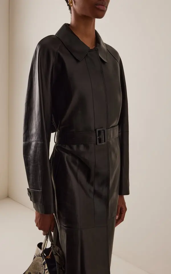 Lafayette 148 New York Oversized Belted Leather Trench Coat