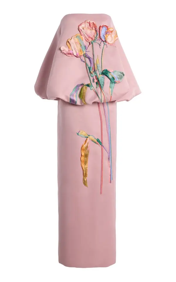LEO LIN Exclusive Paloma Embroidered Satin Bubble Maxi Dress