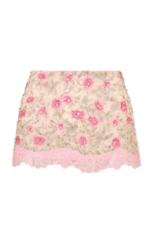 LoveShackFancy Daven Beaded Mini Skirt