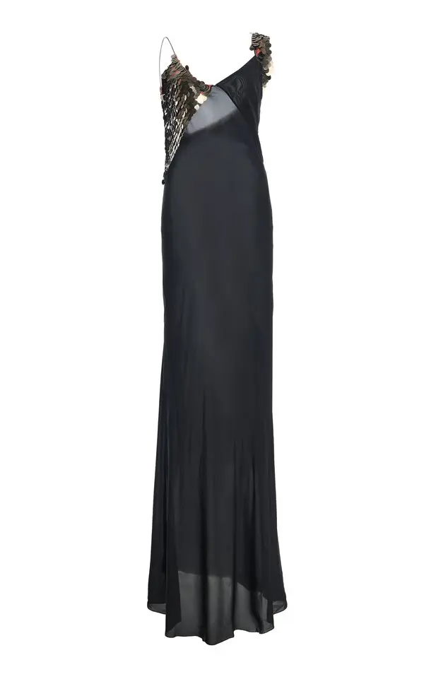 COLLEEN ALLEN Bias Armour Stretch Silk Chiffon Dress - Black