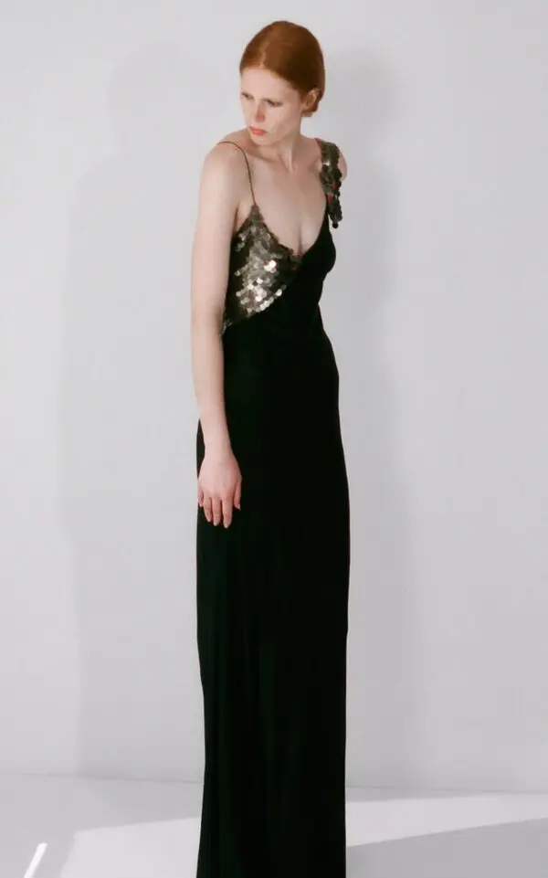 COLLEEN ALLEN Bias Armour Stretch Silk Chiffon Dress