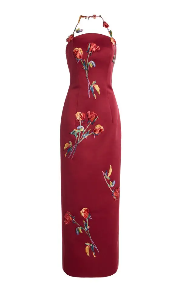 LEO LIN Exclusive Rayna Appliquéd Satin Maxi Dress