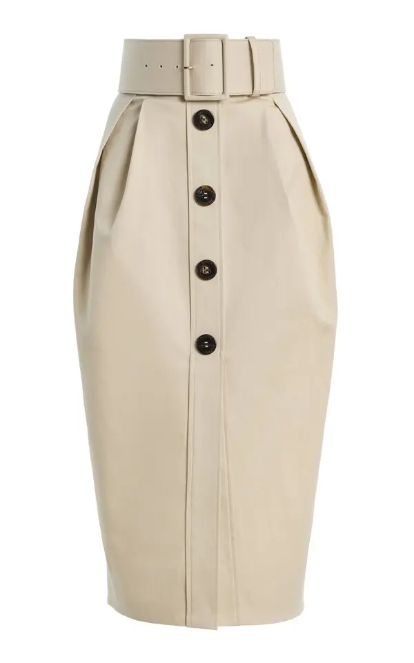 Carolina Herrera Belted Cotton Sateen Knee-length Skirt