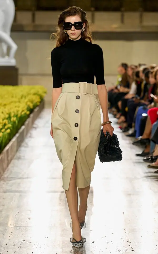 Carolina Herrera Belted Cotton Sateen Knee-length Skirt
