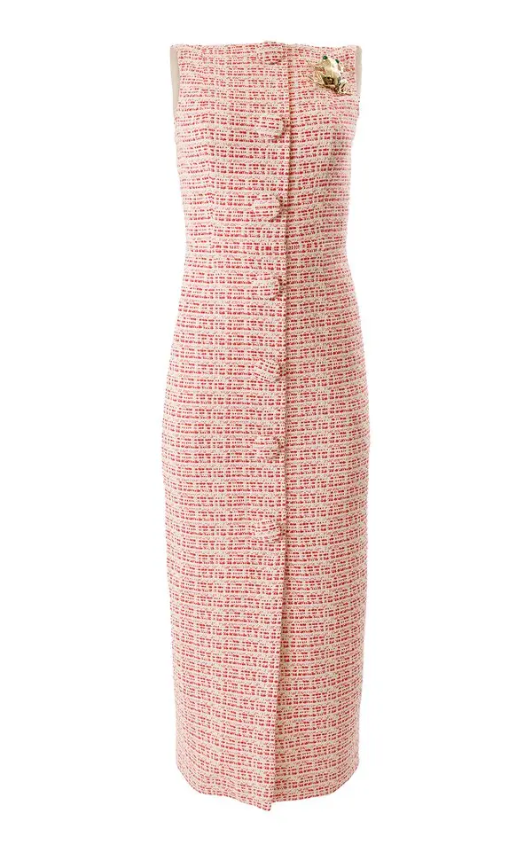 Carolina Herrera Belted Bi-color Tweed Midi Dress