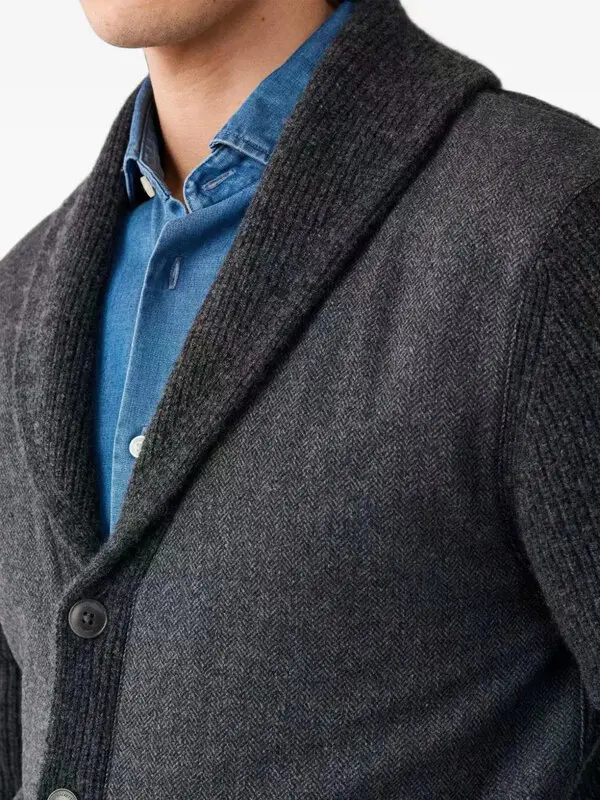 HACKETT  Herringbone-pattern Shawl-collar Cardigan