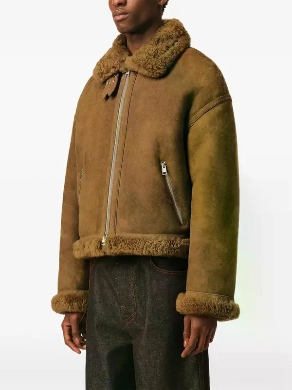 AMI Paris Sheep Shearling Aviator Jacket - Brown