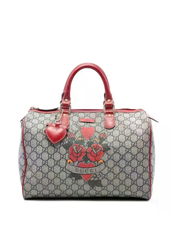 Gucci 2016-2026 Medium Gg Supreme Joy Tattoo Heart Boston Bag - Red