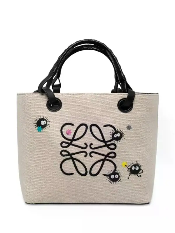 Loewe 2021 Studio Ghibli Spirited Away Susuwatari Canvas Anagram Tote Satchel - Neutrals