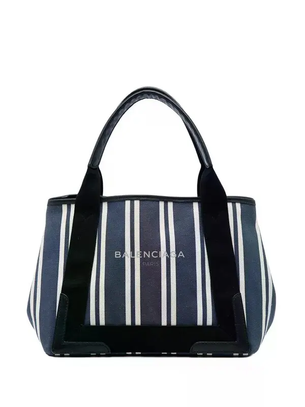 Balenciaga 2017 Canvas Striped Navy Cabas S Tote Bag - Blue