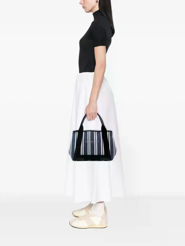 Balenciaga 2017 Canvas Striped Navy Cabas S Tote Bag