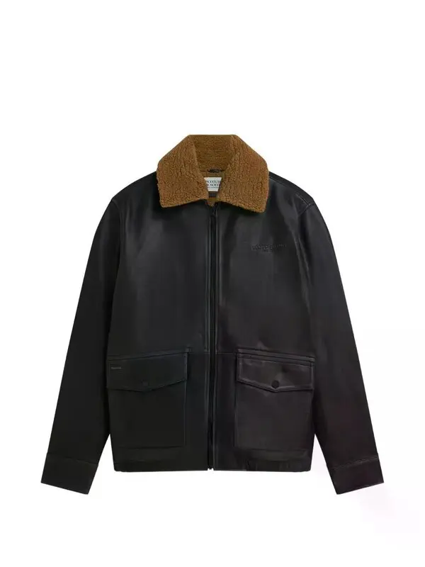 Scotch & Soda Shearling-collar Leather Jacket