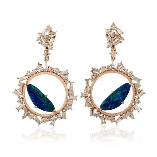 ARTISAN 18k Opal & Diamond Statement Drop Earrings - Rose Gold