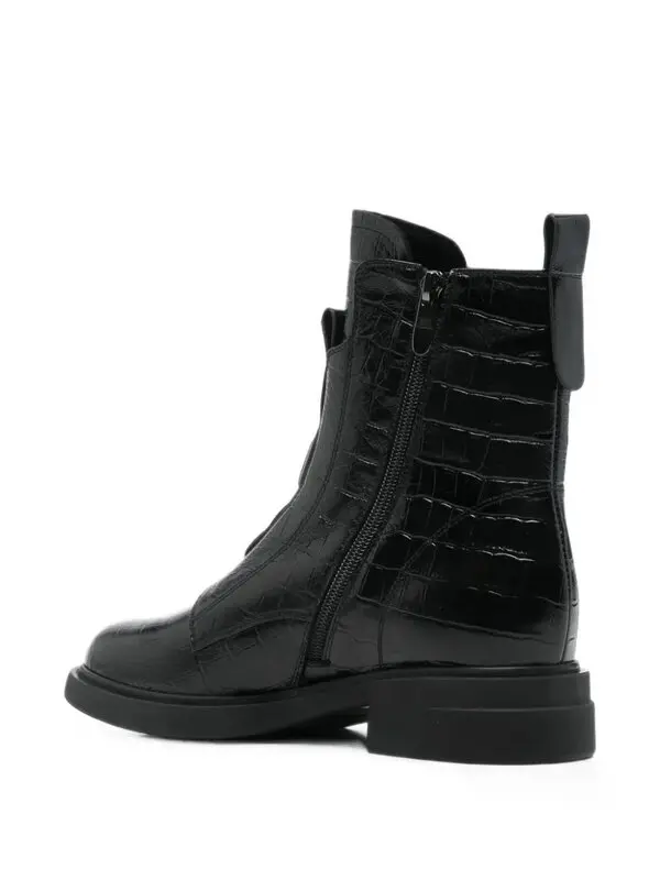 LINDA BAUMANN Croc-effect Buckled Boots